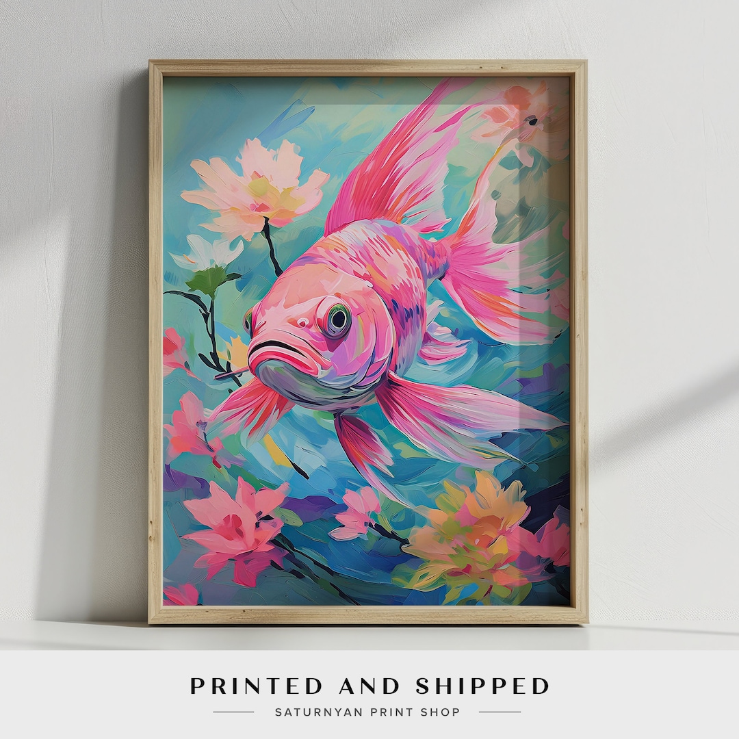 Fish Painting, Colorful Fish Wall Art, Fish Poster Print, Pink Fish Art ...