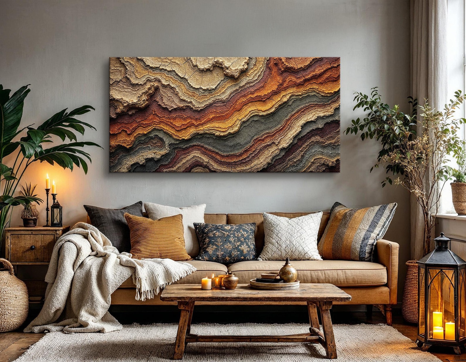 Abstract Rock Formation Wall Art - Earthy Layered Design Canvas Print ...