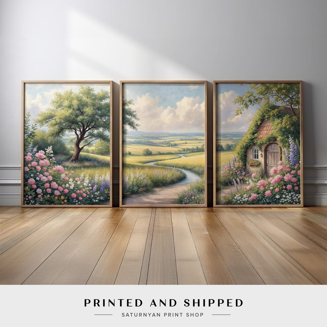 Cottagecore Dreamy Landscape Print | Pastel Floral Garden & Country ...