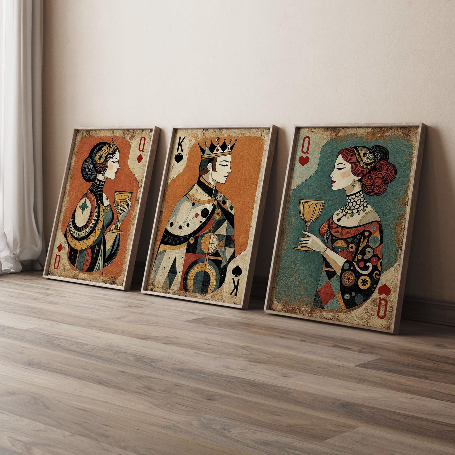 Vintage Playing Card Wall Art Set of 3 King, Queen, and Jack Retro Art ...