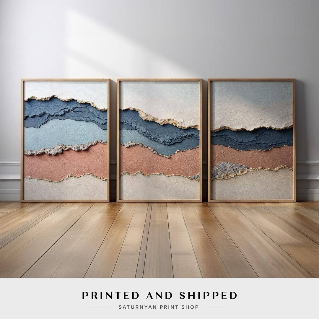 Modern Earth Tone Canvas/poster Prints in Blush, Slate and Beige | Torn ...