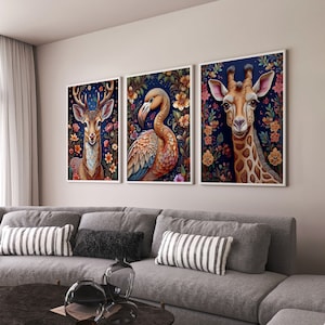 Set of 3 Animal Wall Art, Modern Wildlife Paintings, Home Decor, Nature ...