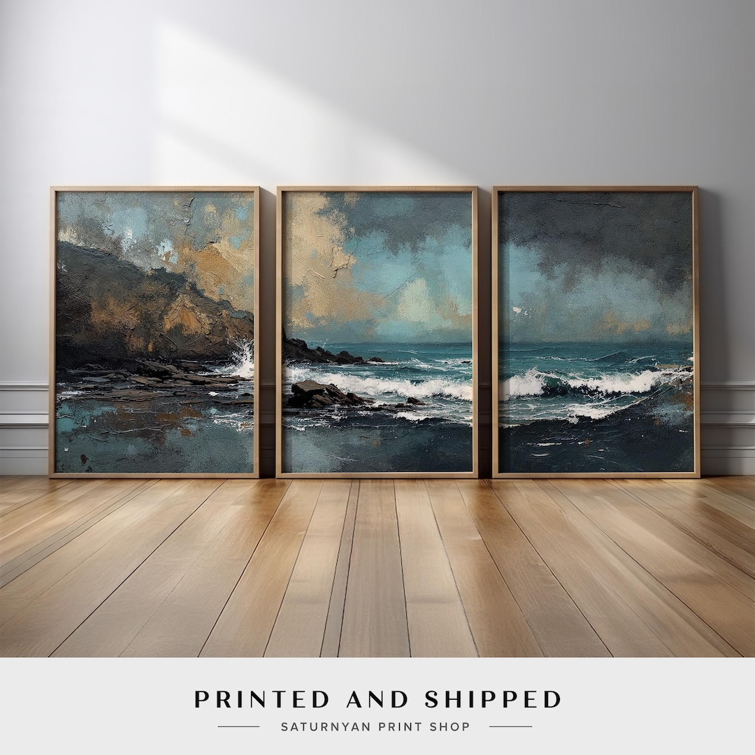 Dramatic Coastal Seascape Wall Art Set of 3 | Ocean Wave Triptych ...
