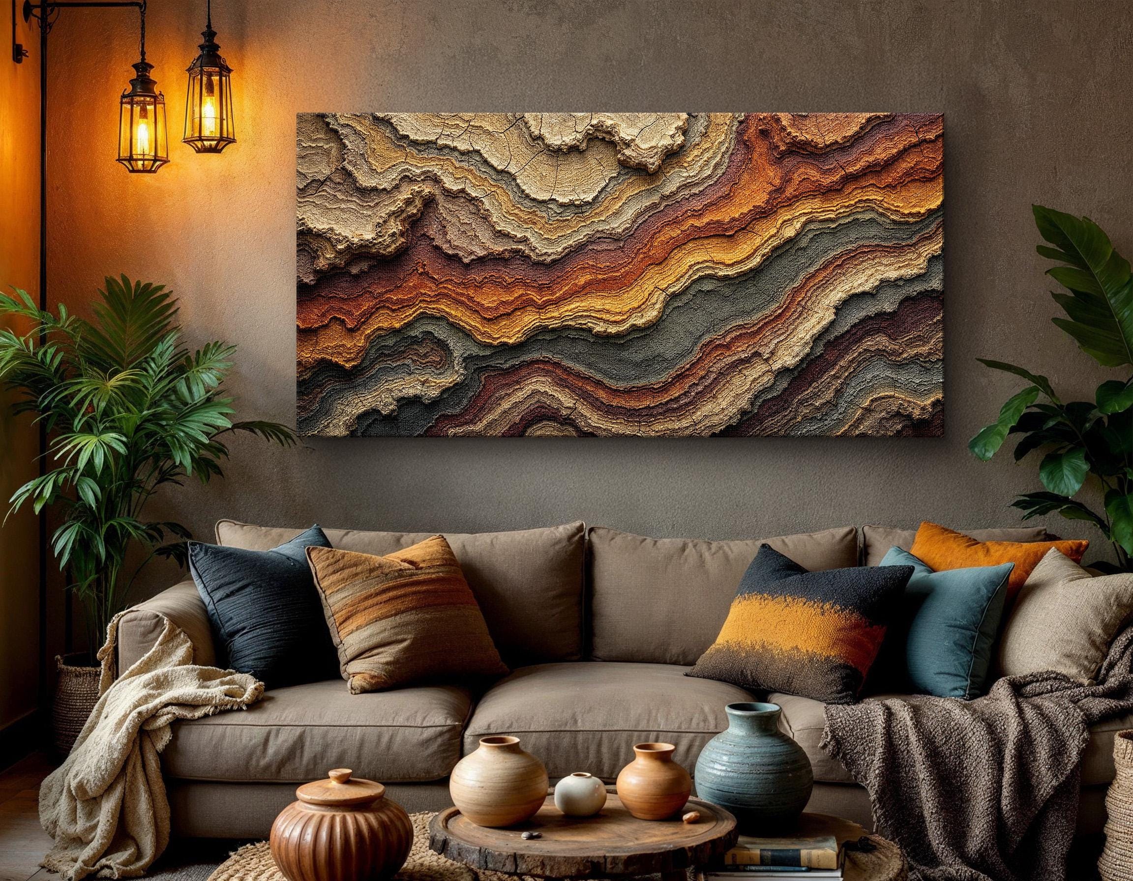 Abstract Rock Formation Wall Art - Earthy Layered Design Canvas Print ...