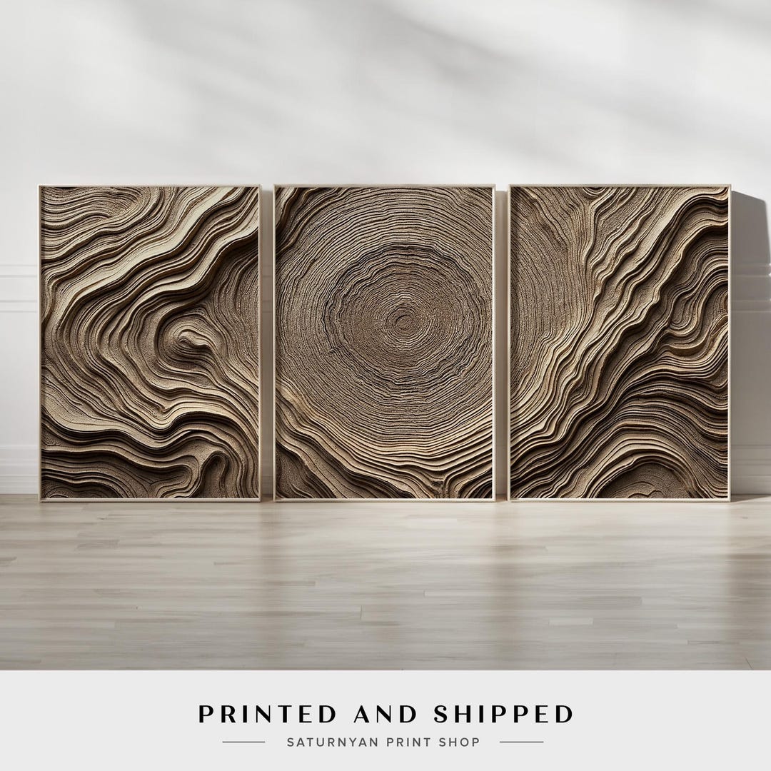Rustic Earth Tones Textured Art, Set of 3 Neutral Textured Tree Ring in ...