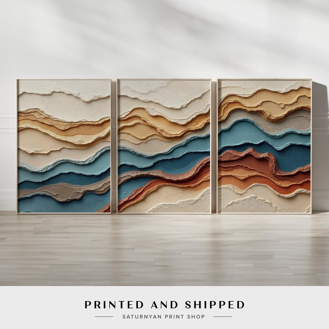Earthy Sediment Layered Abstract Wall Art – Set of 3 Colorful Sandstone ...