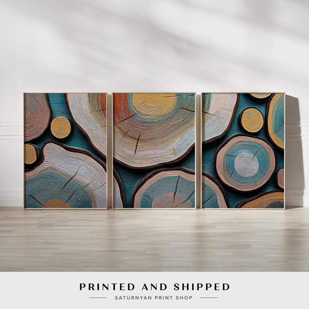 Tree Ring Abstract Art Set of 3 Natural Wood Pattern Prints, Earthy ...