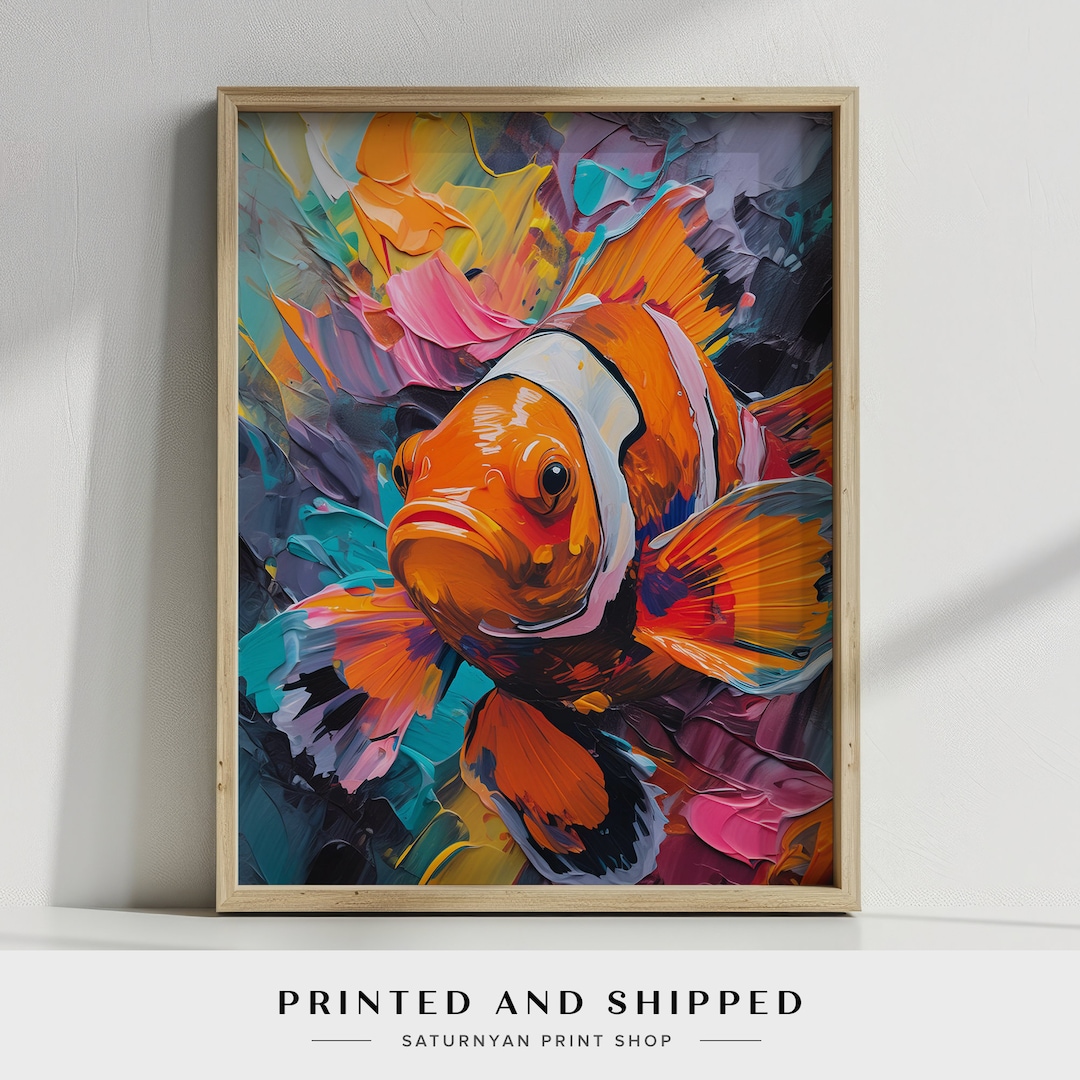 Clown Fish Art, Original Clown Fish Painting, Ocean Wall Decor, Marine ...