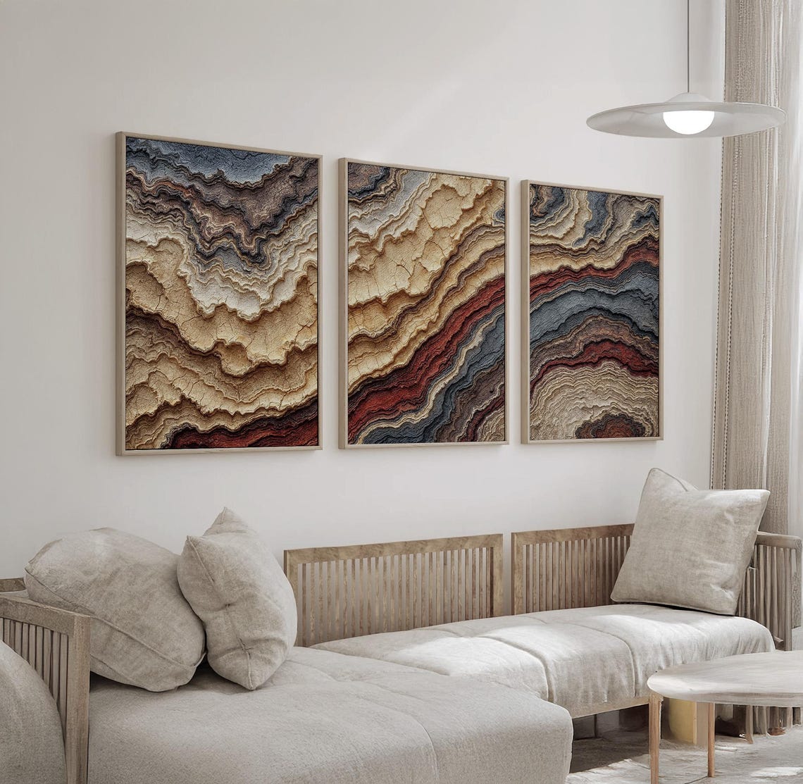 Geological Layered Abstract Set of 3 | Earthy Rock Formation Triptych ...