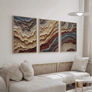 Geological Layered Abstract Set of 3 | Earthy Rock Formation Triptych ...
