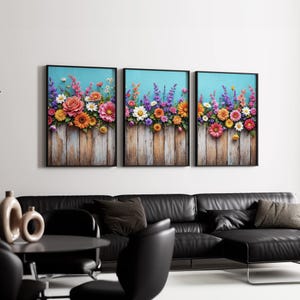 Rustic Floral Wall Art Set of 3 | Colorful Garden Flower Triptych With ...