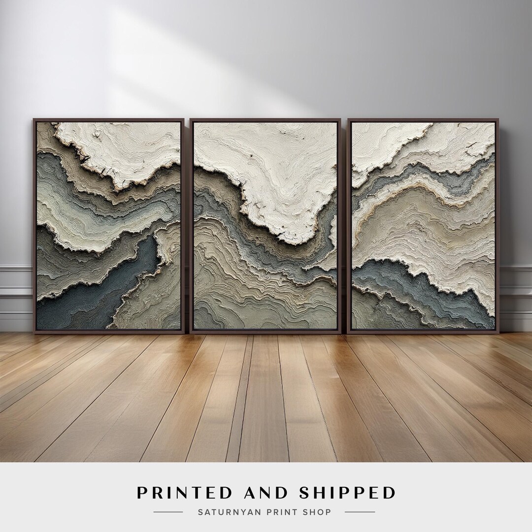 Neutral Abstract Stone Triptych Wall Art | Nature-inspired Geological ...