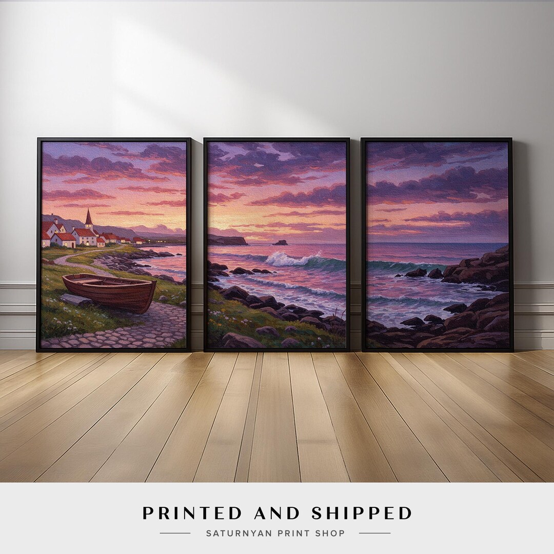 Coastal Wall Art Set of 3 | Ocean Sunset Seaside Landscape Triptych ...