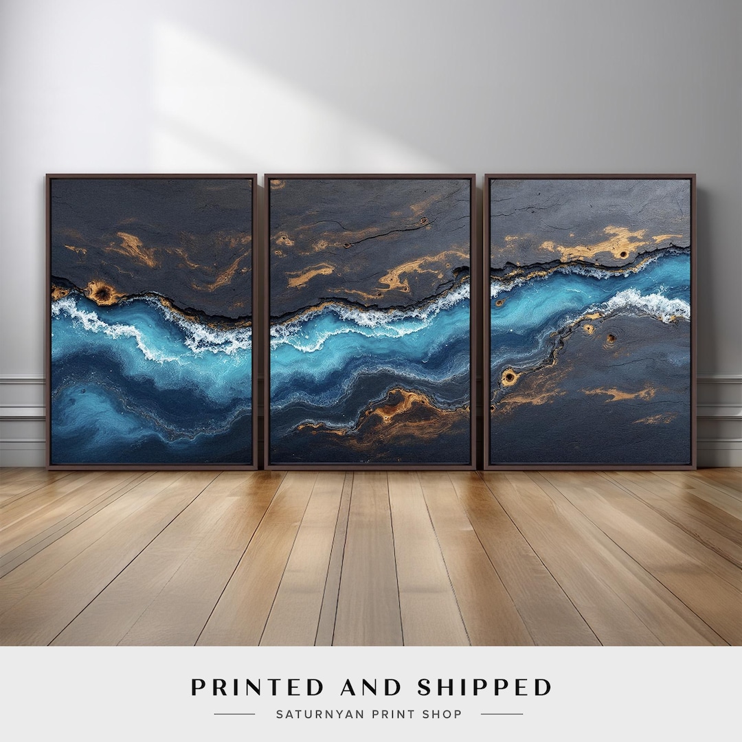 Black and Blue Ocean Flowing Abstract Wall Art | Seascape Water ...