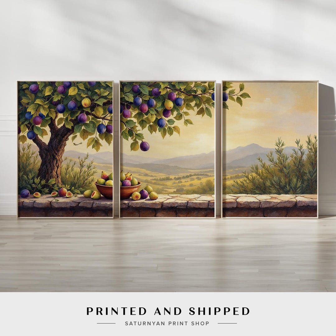 Rustic Fig Tree Triptych – Scenic Wall Art Featuring Figs, Lush ...