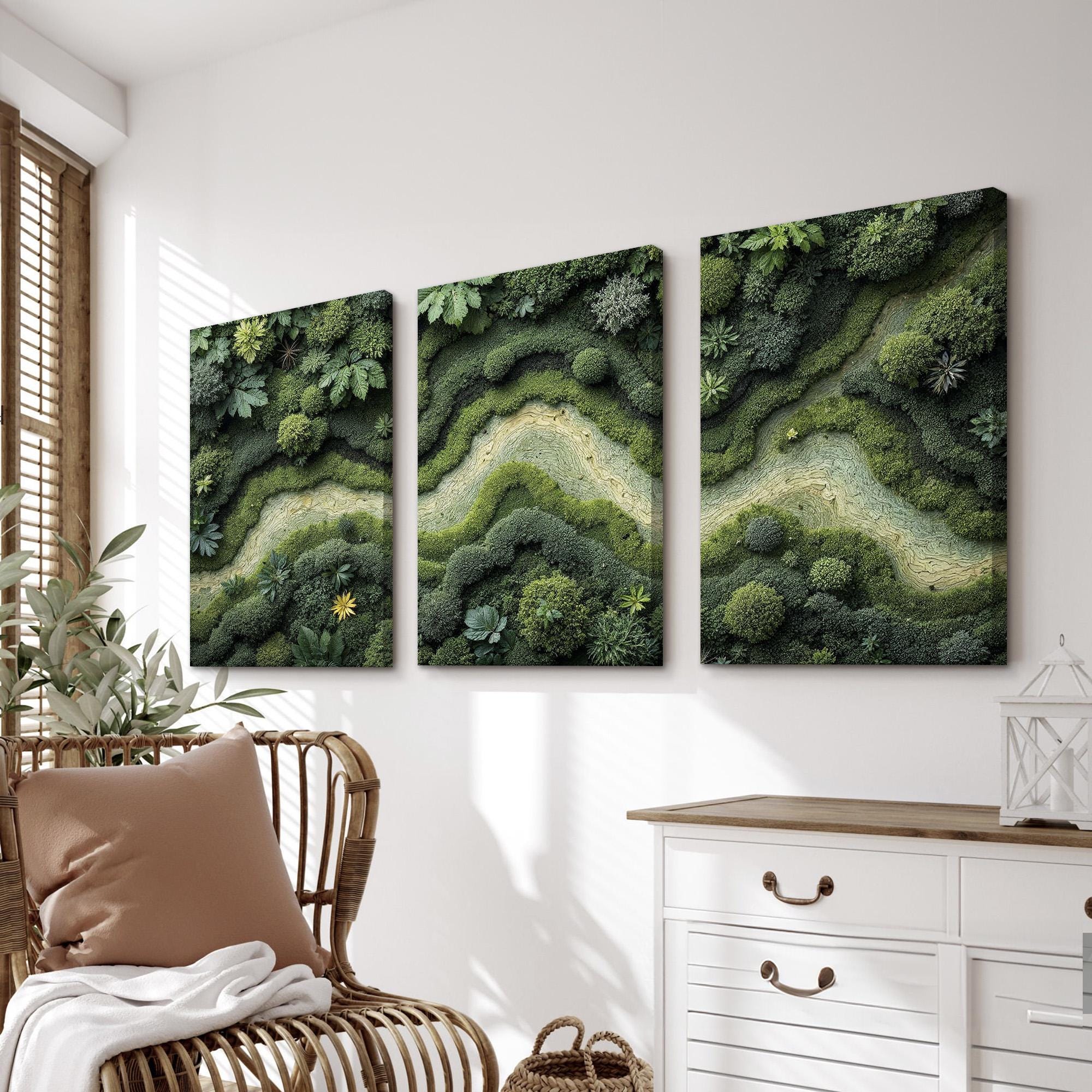 Botanical Forest Wall Art Set | Green Nature Landscape Triptych With ...