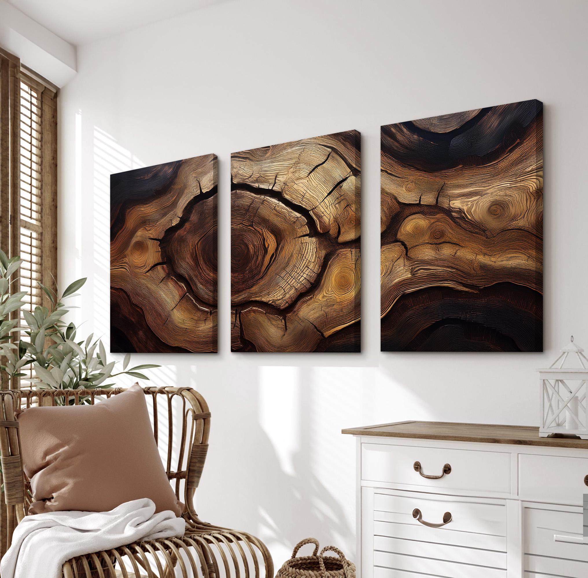 Tree Rings Wall Art, Wood Texture Triptych, Rustic Abstract Nature ...
