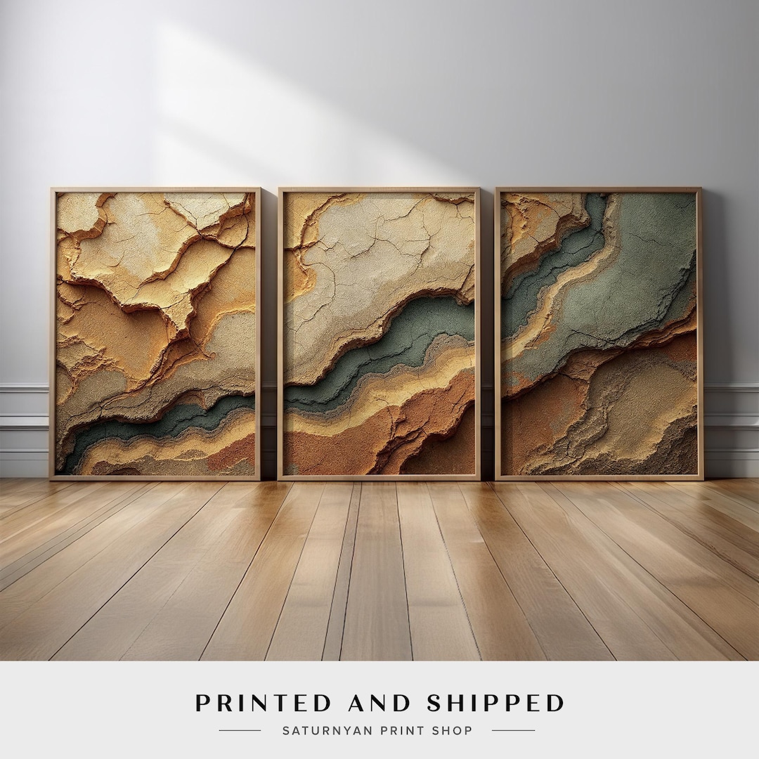 Earth Tone Layers Wall Art Set of 3 | Neutral Abstract Canvas Prints in ...