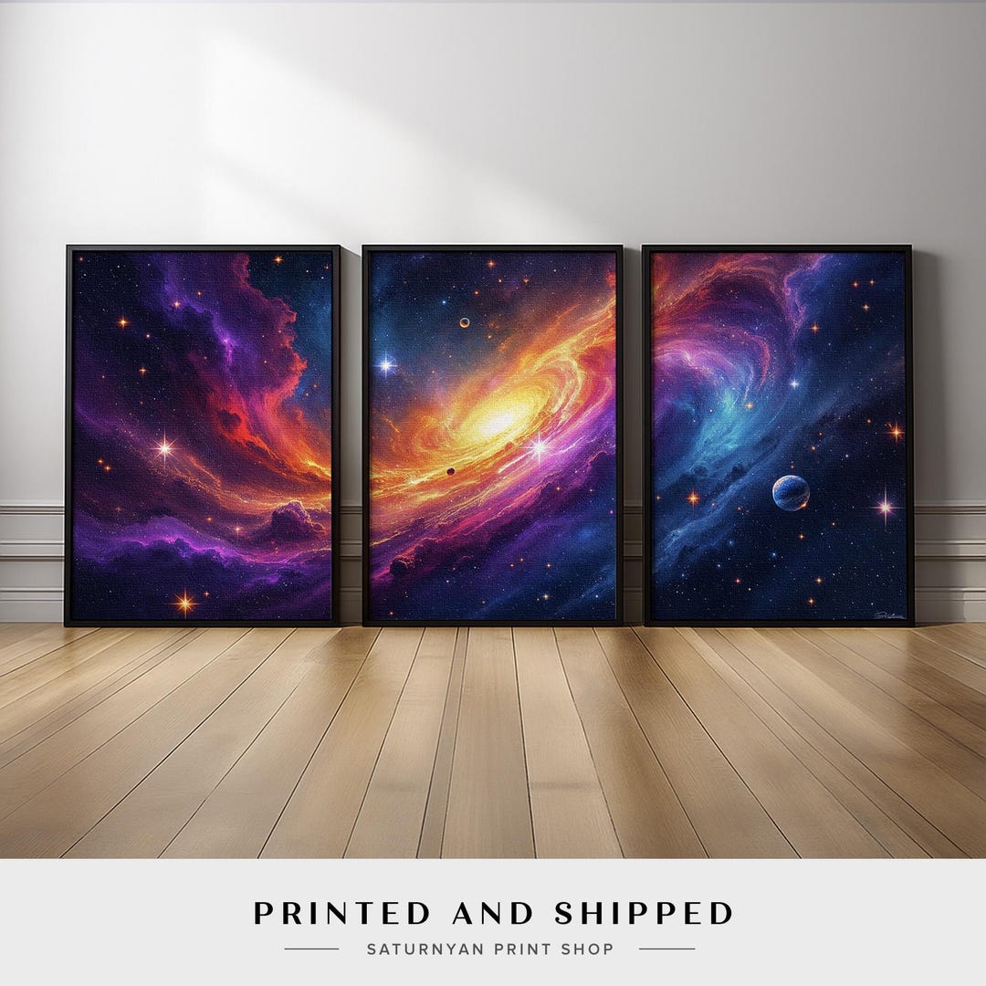 Cosmic Galaxy Wall Art Set | Outer Space Triptych With Swirling Nebulas ...