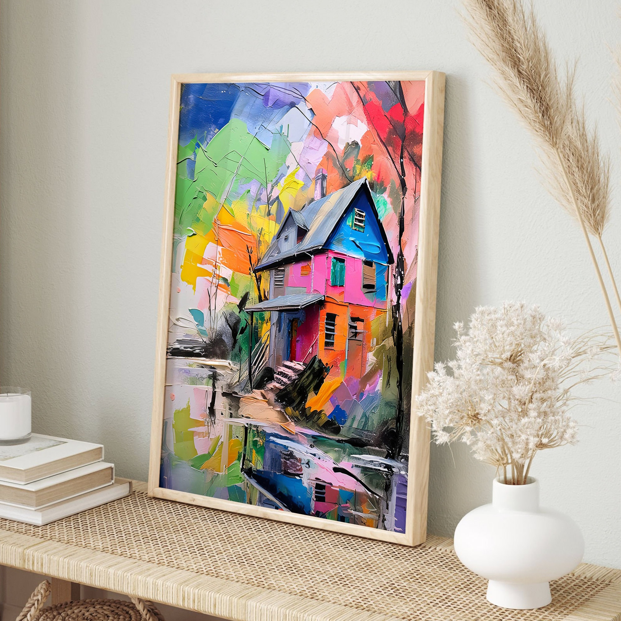 Abstract House Paintings Colorful Abstract House Painting, Vibrant