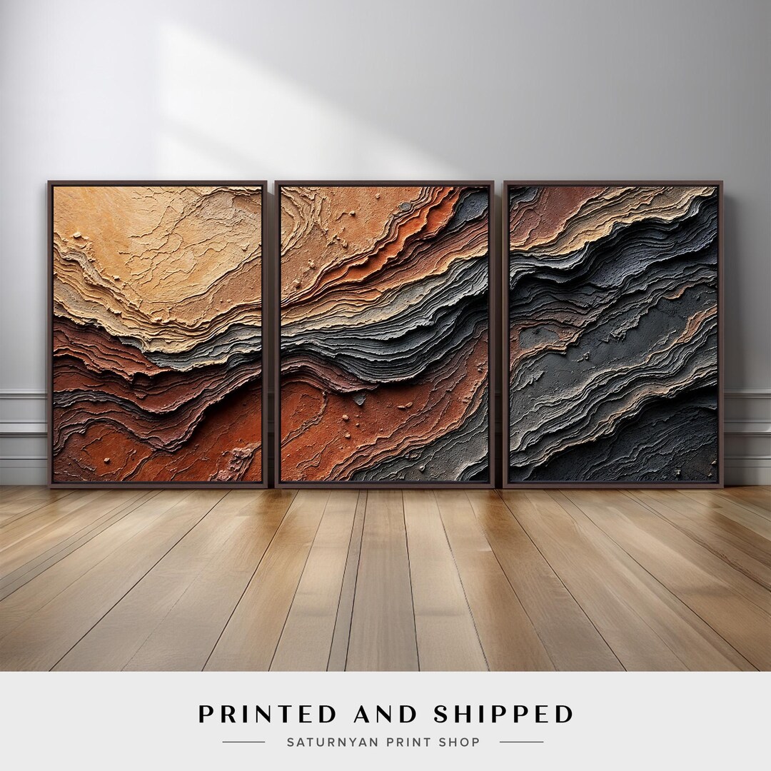 Geological Abstract Wall Art Set | Earth Tone Triptych Canvas Prints in ...