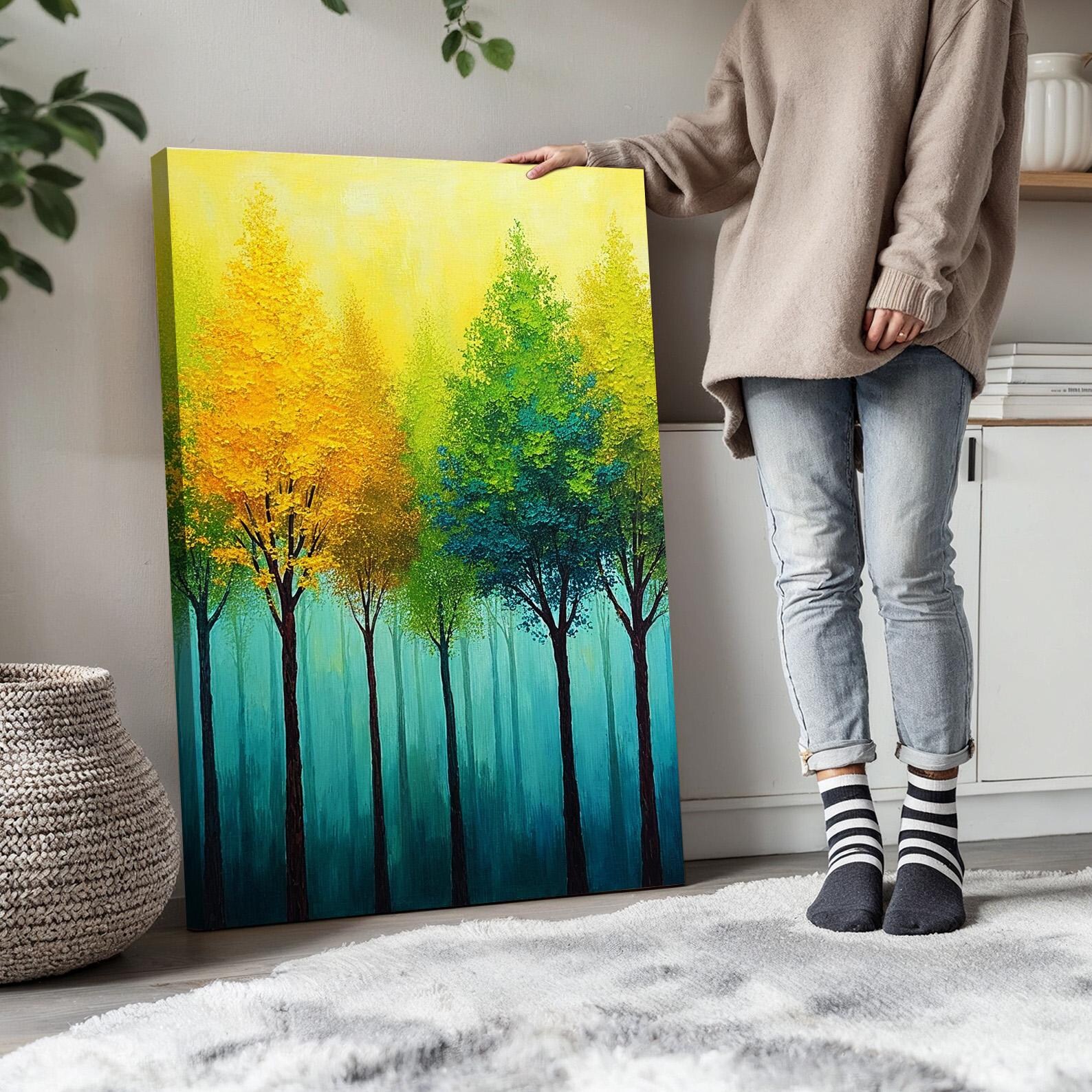 Colorful Modern Tree Wall Art | Set of 3 Vibrant Abstract Nature Canvas ...