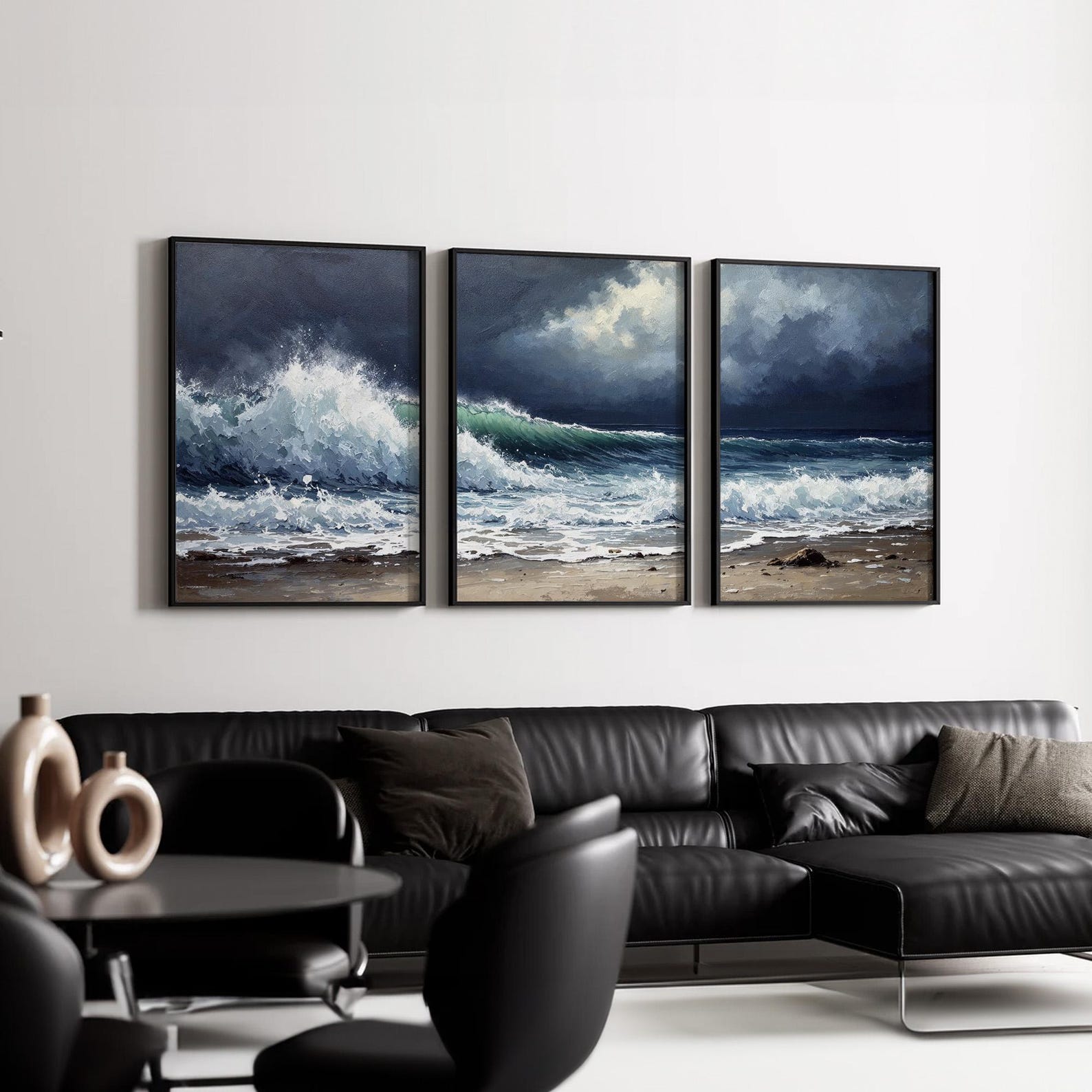 Ocean Wave Wall Art Set of 3 | Coastal Triptych Canvas Prints With ...