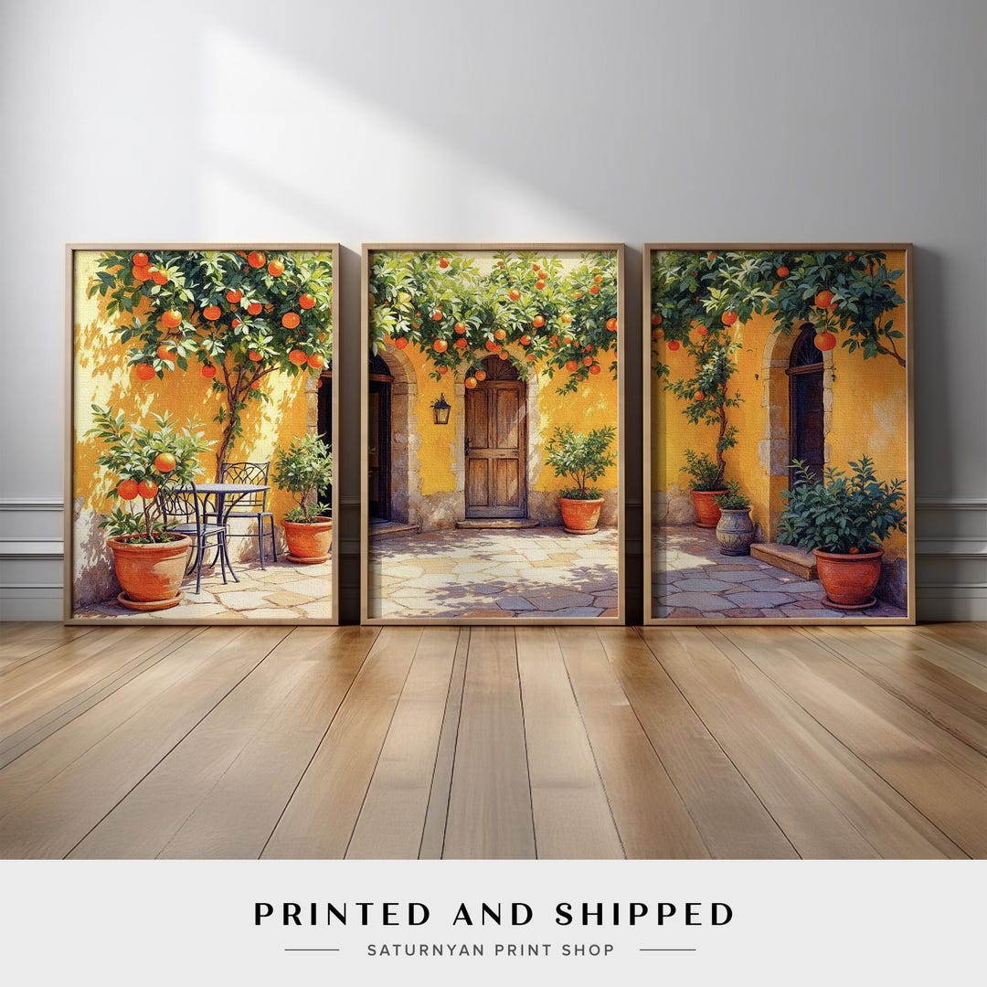 Mediterranean Wall Art Set of 3 | Italian Courtyard Canvas Prints With ...