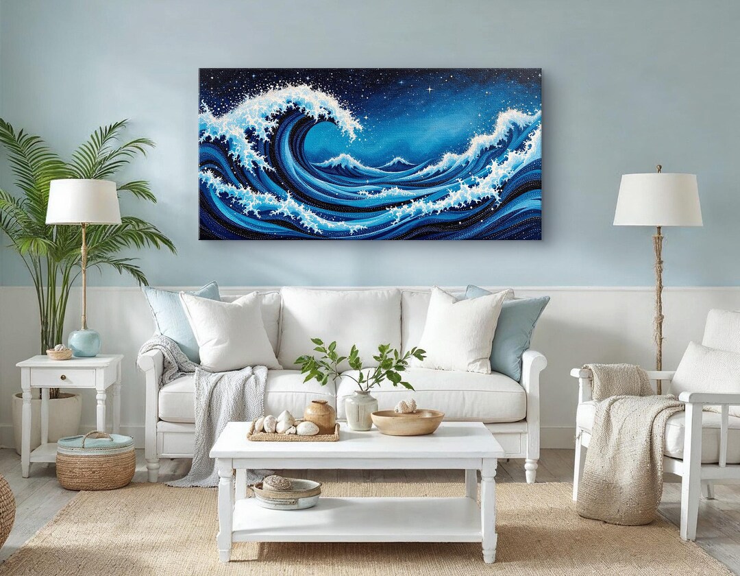Abstract Blue Wave Wall Art, Ocean Water Canvas Print, Coastal Beach ...