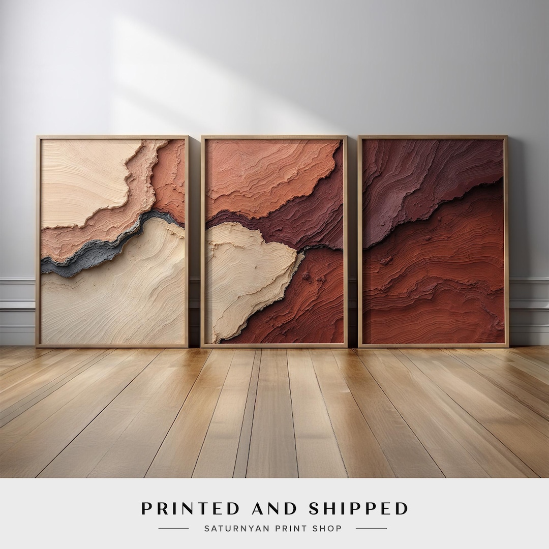 Earthy Toned Rock Formation Abstract Wall Art | Set of 3 Triptych With ...