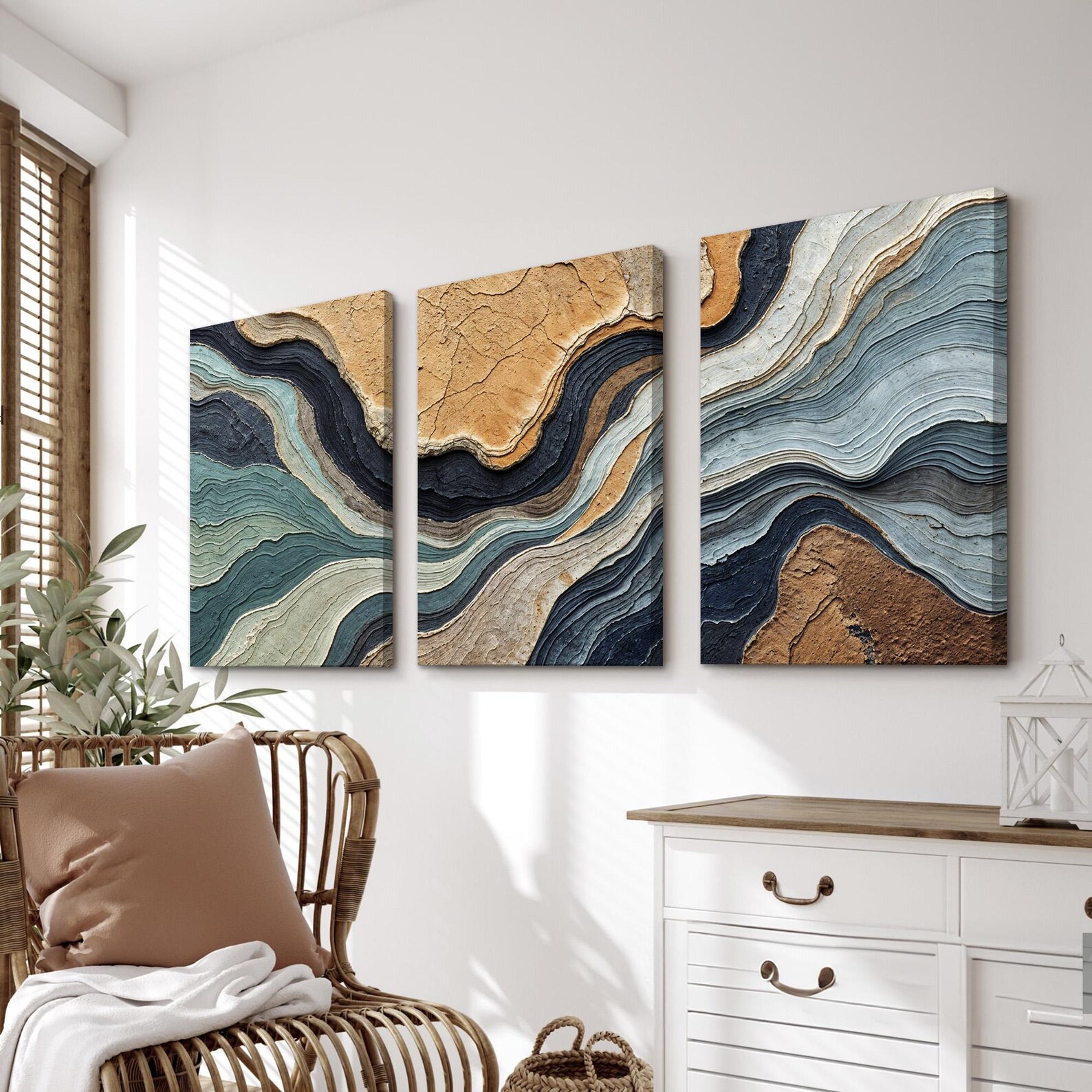 Geological Abstract Wall Art Triptych | Stone Inspired Wave Patterns ...