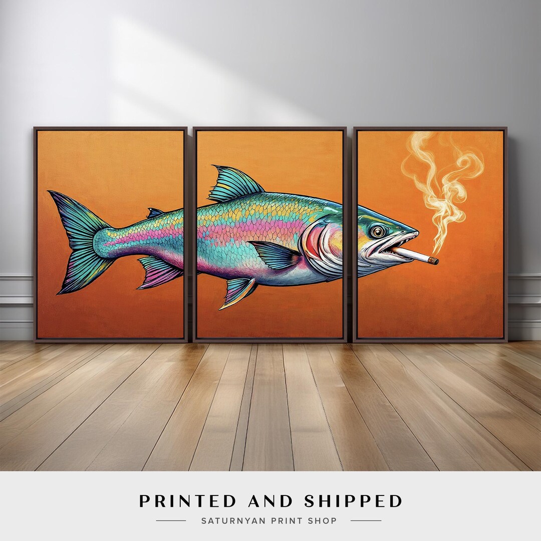 Colorful Fish Wall Art Set of 3 | Funny Smoking Fish Pop Art Triptych ...