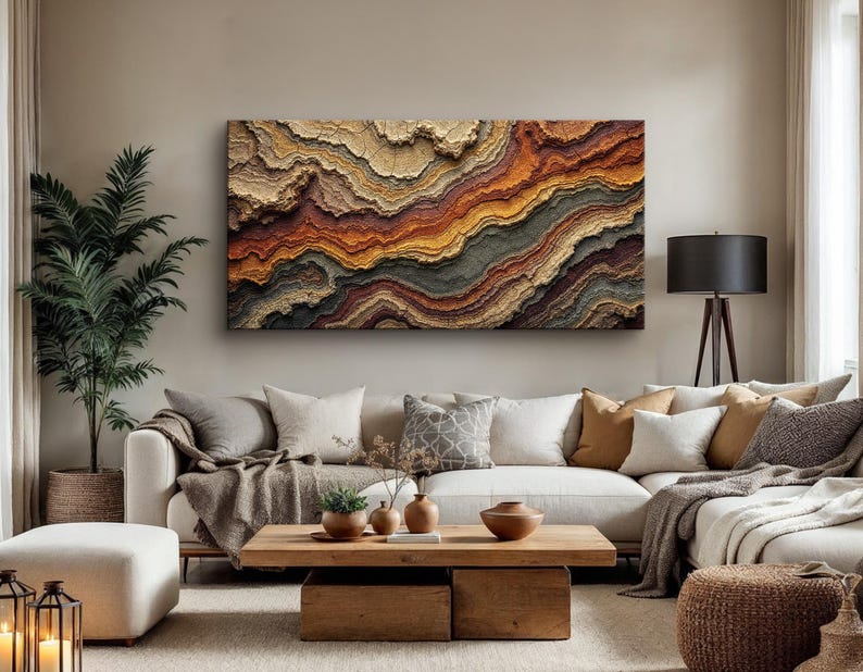Abstract Rock Formation Wall Art - Earthy Layered Design Canvas Print ...