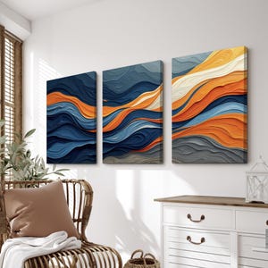Modern Abstract Wave Triptych Wall Art Set | Ocean-inspired in Blue ...