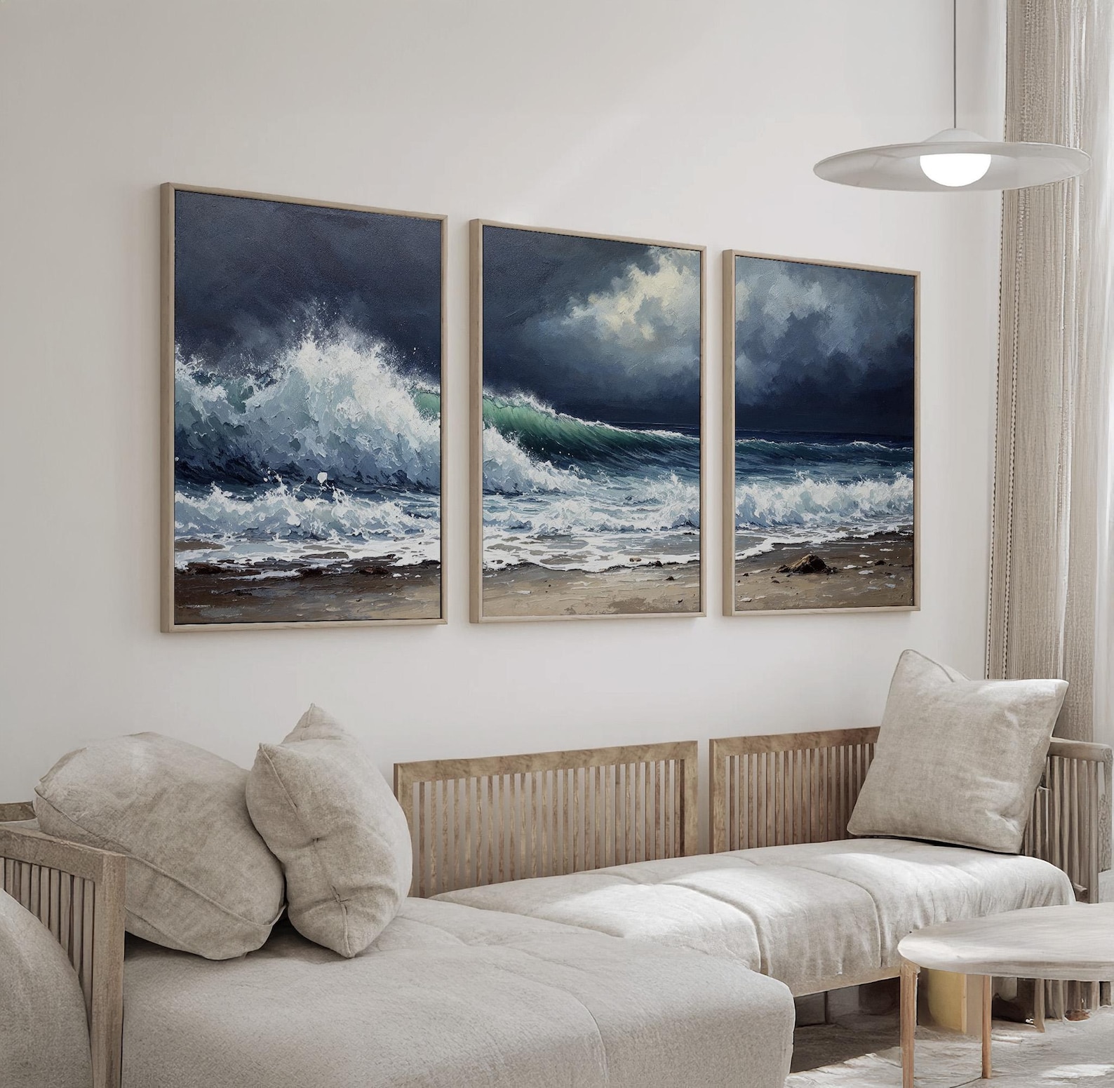 Ocean Wave Wall Art Set of 3 | Coastal Triptych Canvas Prints With ...
