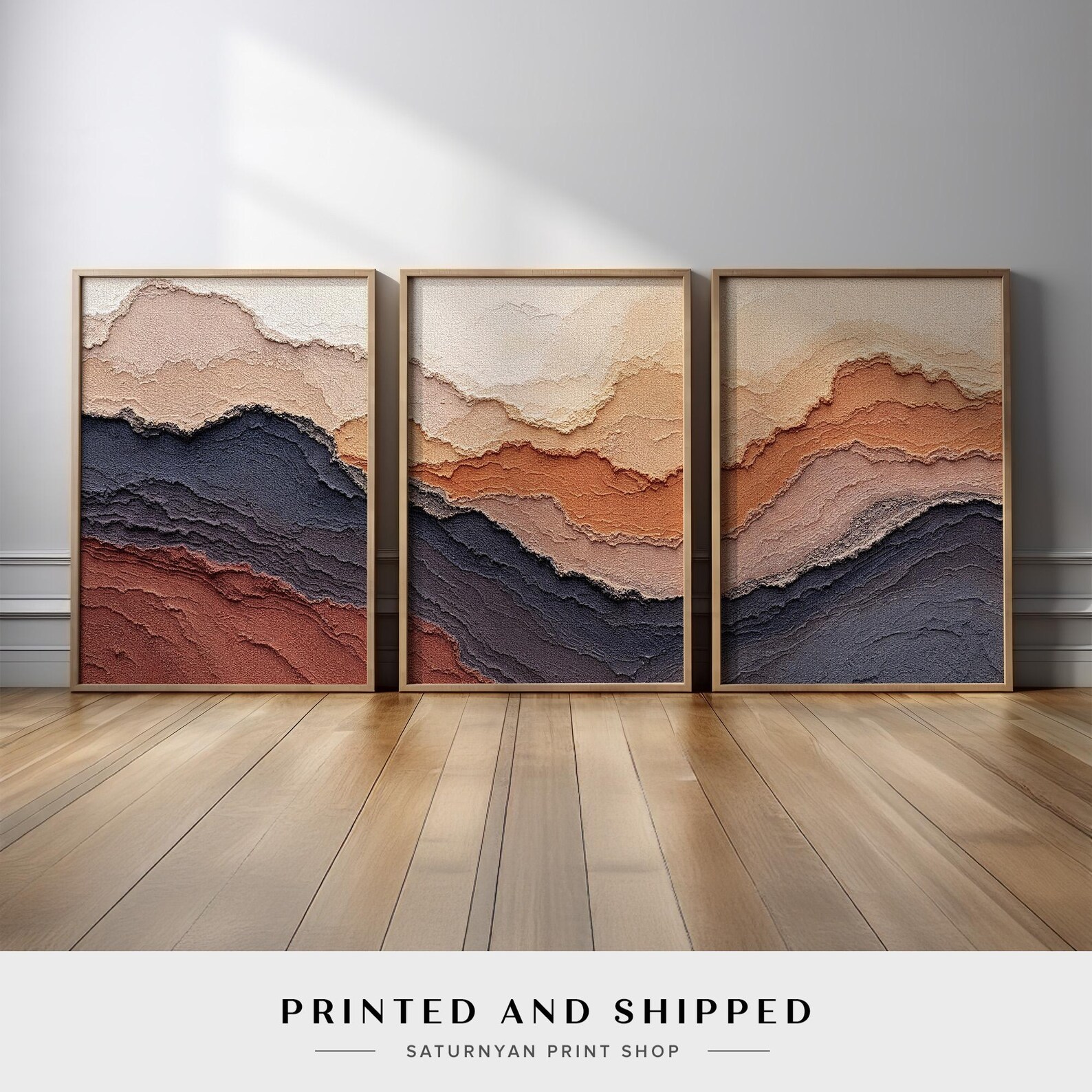 Earth Layer Abstract Wall Art Triptych | Terracotta, Gray and Beige ...