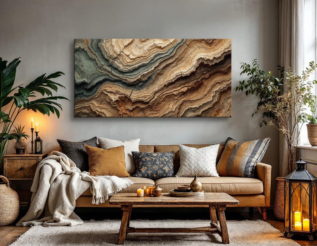 Rustic Abstract Wall Art, Earthy Brown and Beige Geode Canvas Print ...