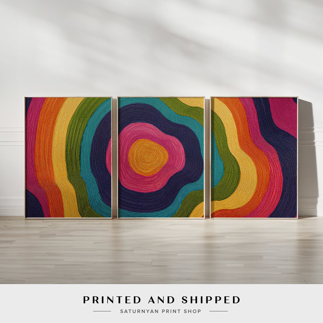 Set of 3 Colorful Tree Ring Paintings Abstract Nature Paintings Vibrant ...