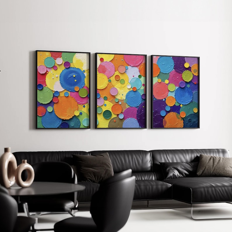 Colorful Abstract Circles Wall Art Set of 3 | Vibrant Rainbow Painting ...