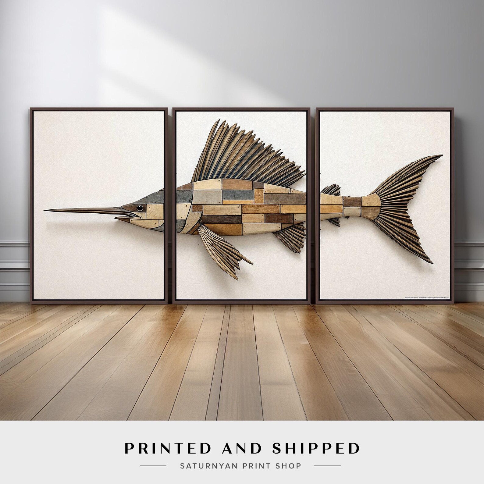Wooden Sailfish Wall Art Triptych | Coastal Fish Decor for Beach House ...
