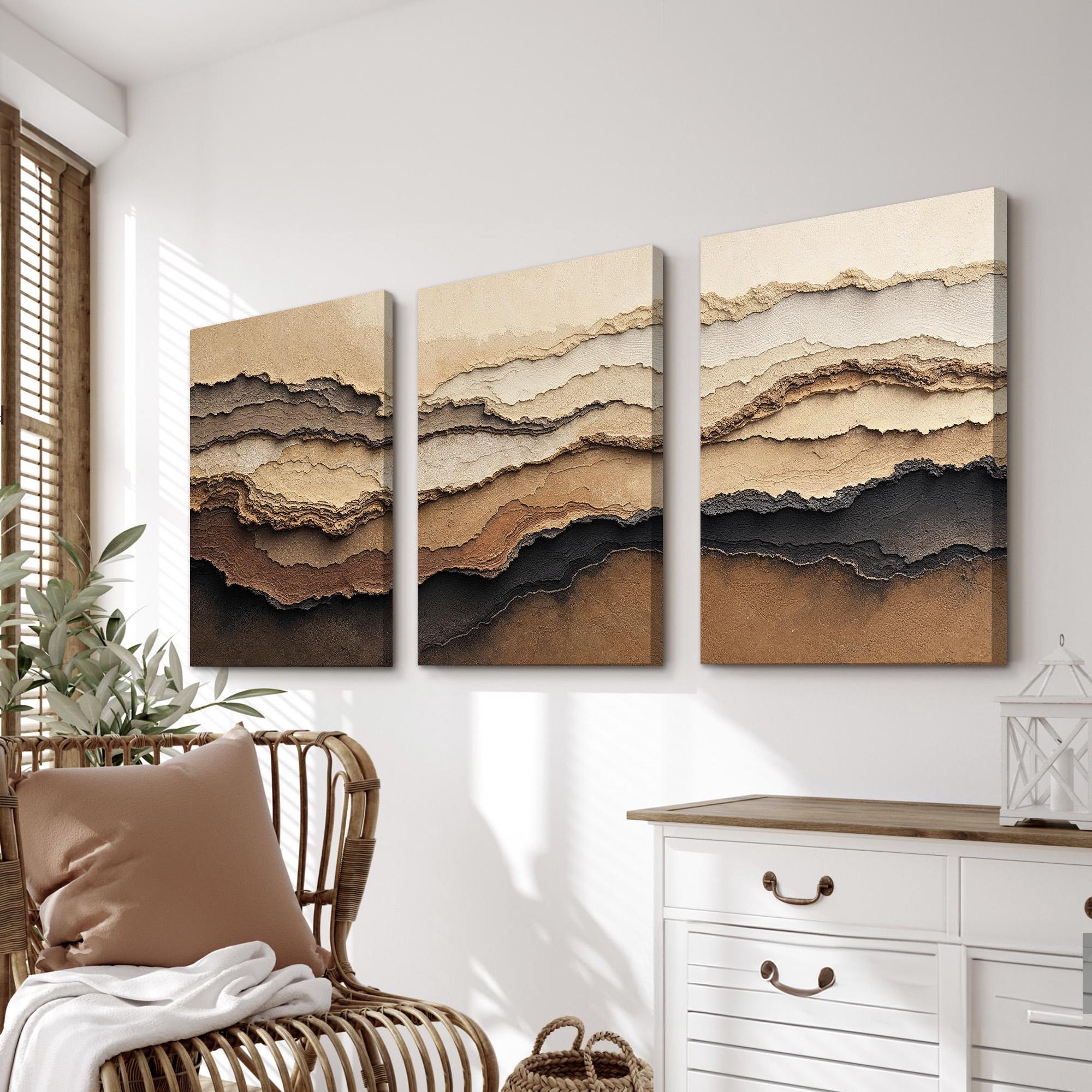 Sedimentary Style Abstract Wall Art Triptych | Natural Geology Canvas ...