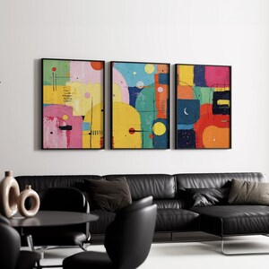 Vibrant Abstract Wall Art Set of 3 | colorful Geometric Pattern Prints ...