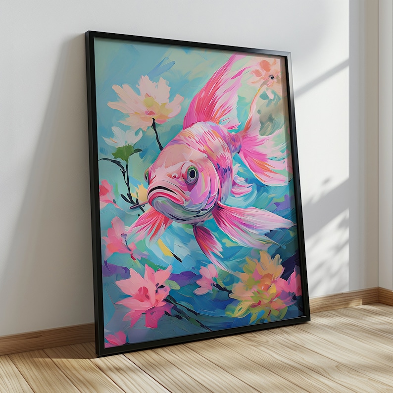 Fish Painting, Colorful Fish Wall Art, Fish Poster Print, Pink Fish Art ...