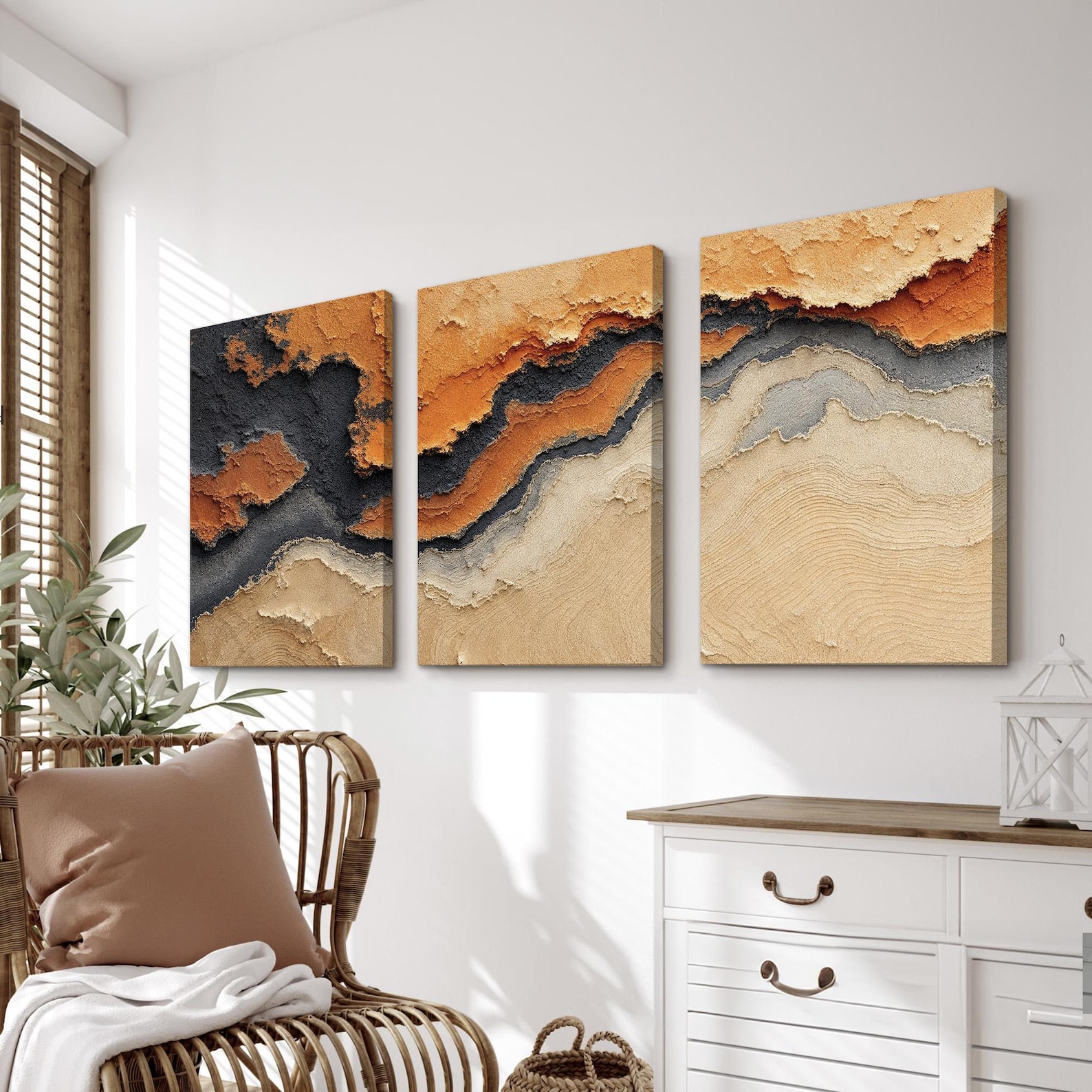 Modern Earth Layer Wall Art Set | Abstract Sandstone Canvas Triptych in ...