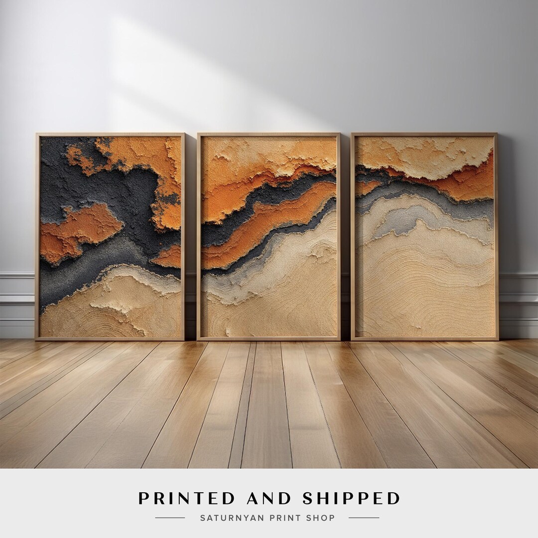 Modern Earth Layer Wall Art Set | Abstract Sandstone Canvas Triptych in ...