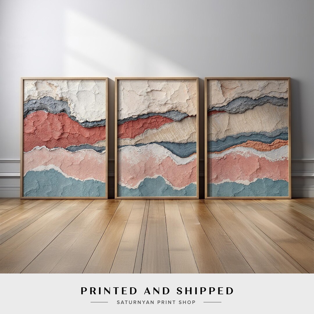 Abstract Sediment Wall Art Triptych | Earthy Tones of Beige, Rust Red ...