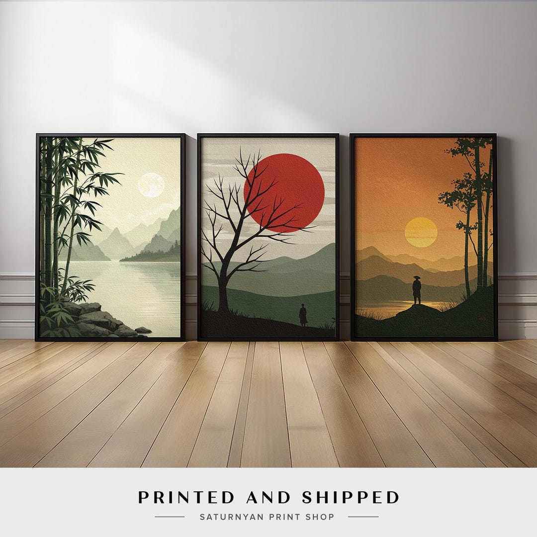 Zen Wall Art Set of 3 | Minimalist Asian Inspired Landscape Triptych ...