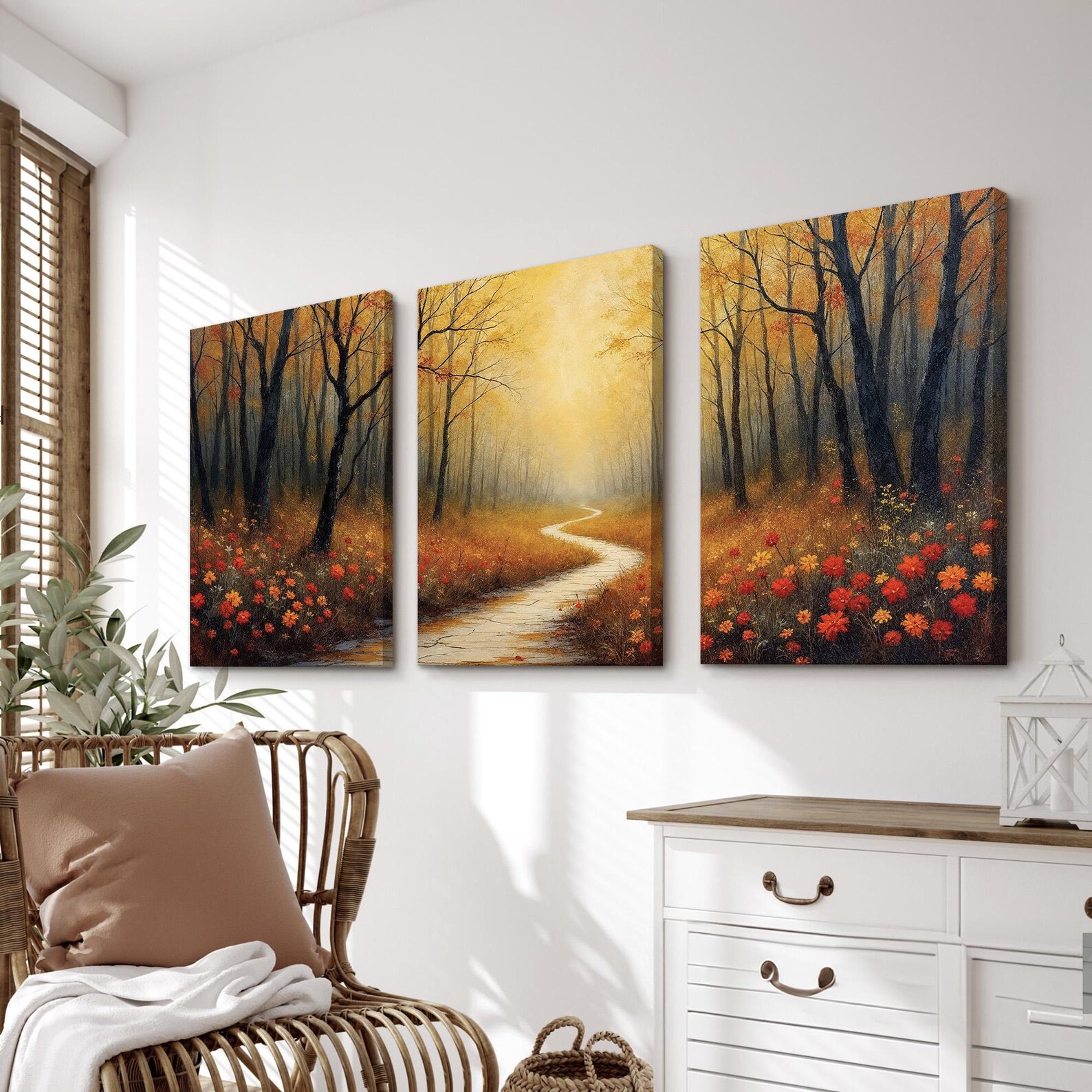 Autumn Forest Path Wall Art Set of 3 | Fall Landscape Canvas Prints ...