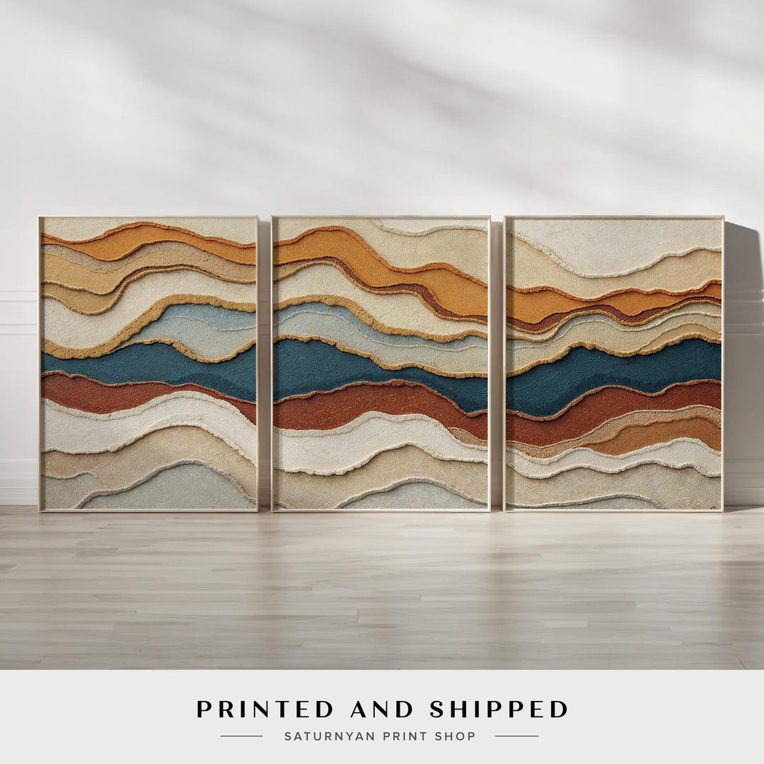 Earthy Wave Inspired Abstract Wall Art - Set of 3 Canvas Prints ...