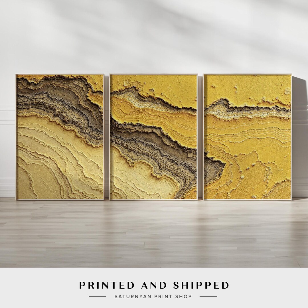 Abstract Yellow Rock Formation Wall Art Set of 3 | Layered Earth ...